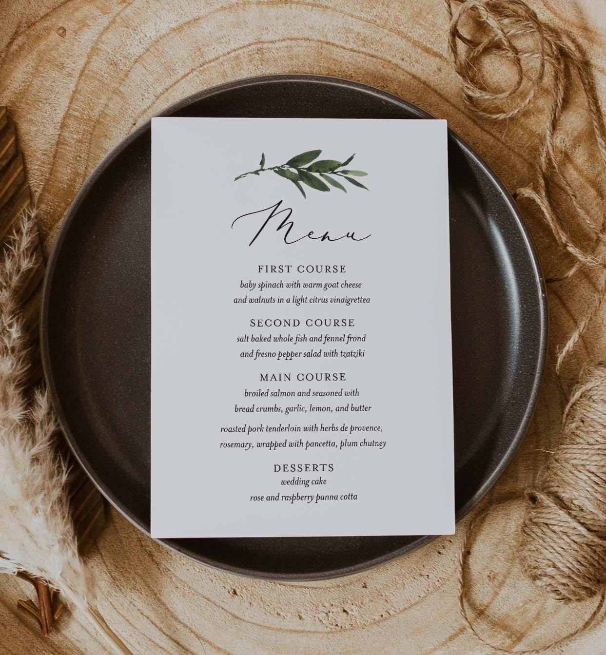 Greenery Wedding Menu Card, Eucalyptus Wedding Menu Card, Foliage ...