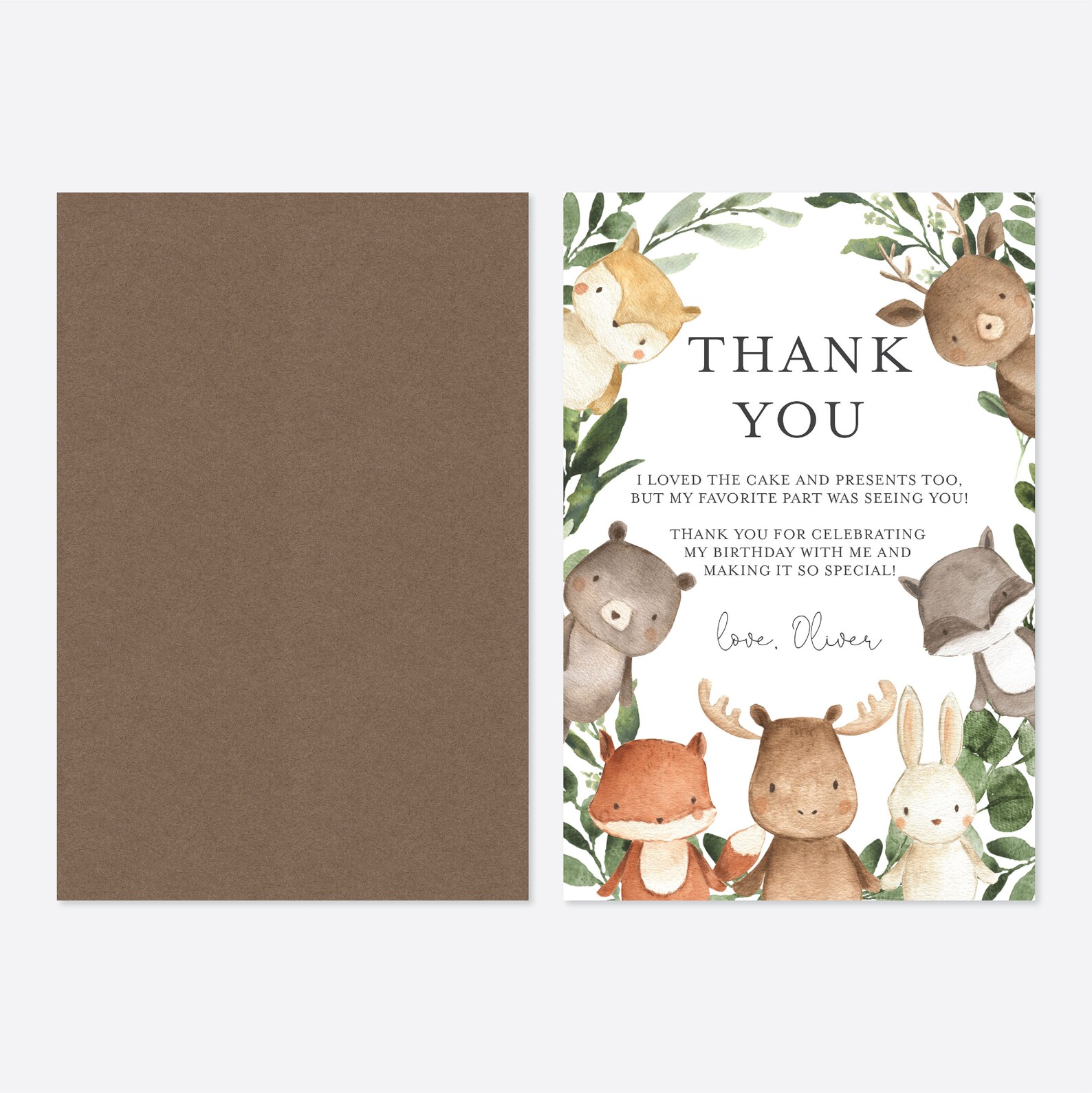 Woodland Birthday Thank You Note Woodland Animals Thank You - Etsy