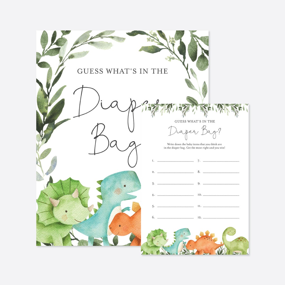 Dinosaur Baby Shower Guess What's in the Diaper Bag Game - Etsy