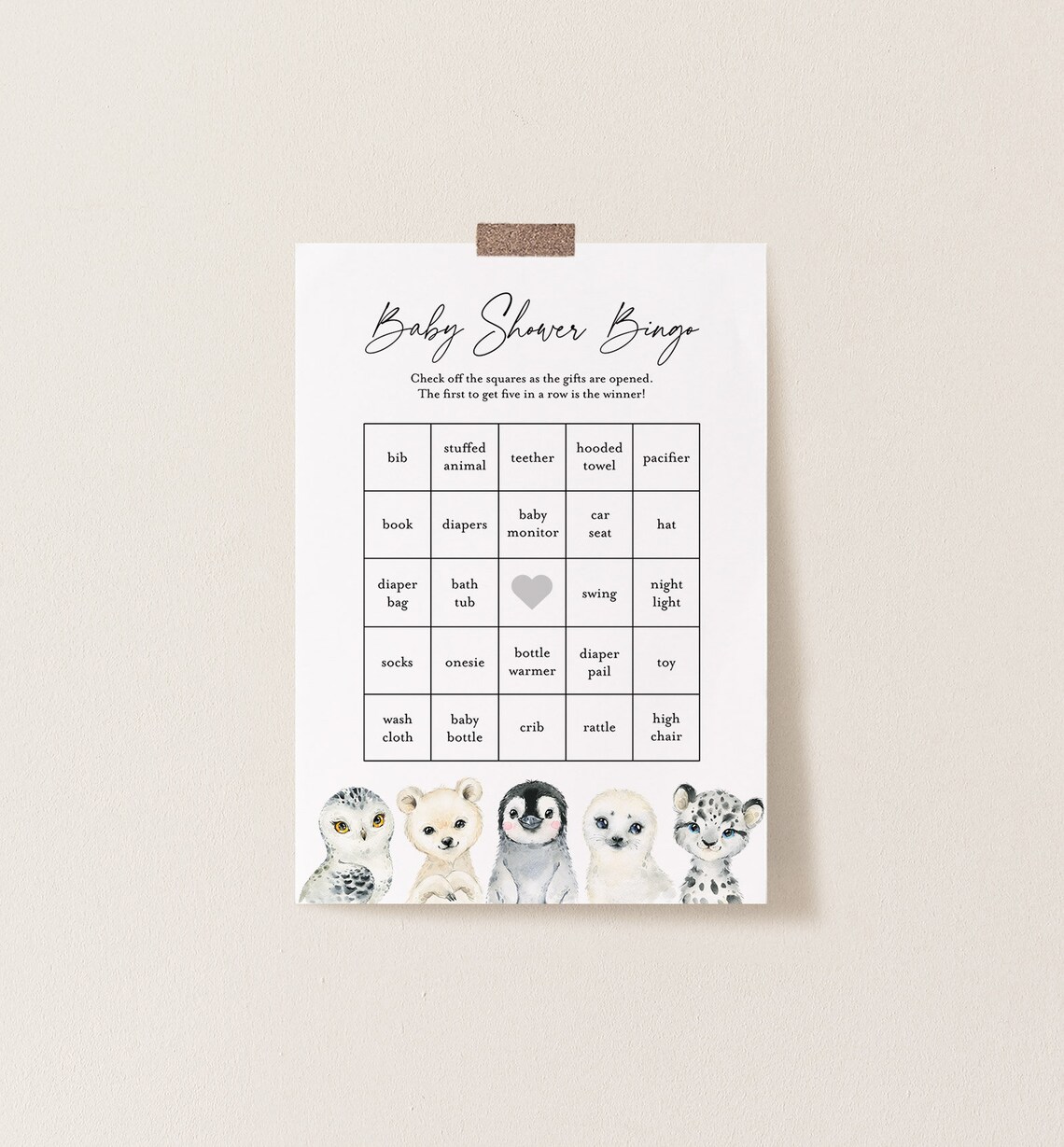 Winter Baby Shower Bingo Game, Winter Animals Bingo Game, Arctic Bingo ...