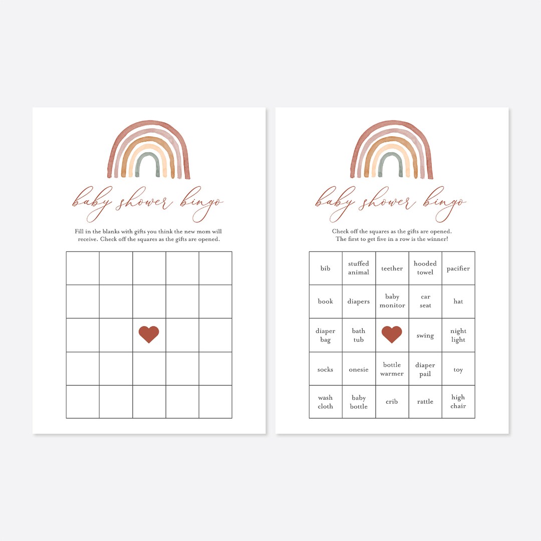 Rainbow Baby Shower Bingo Game Boho Rainbow Bingo Game - Etsy