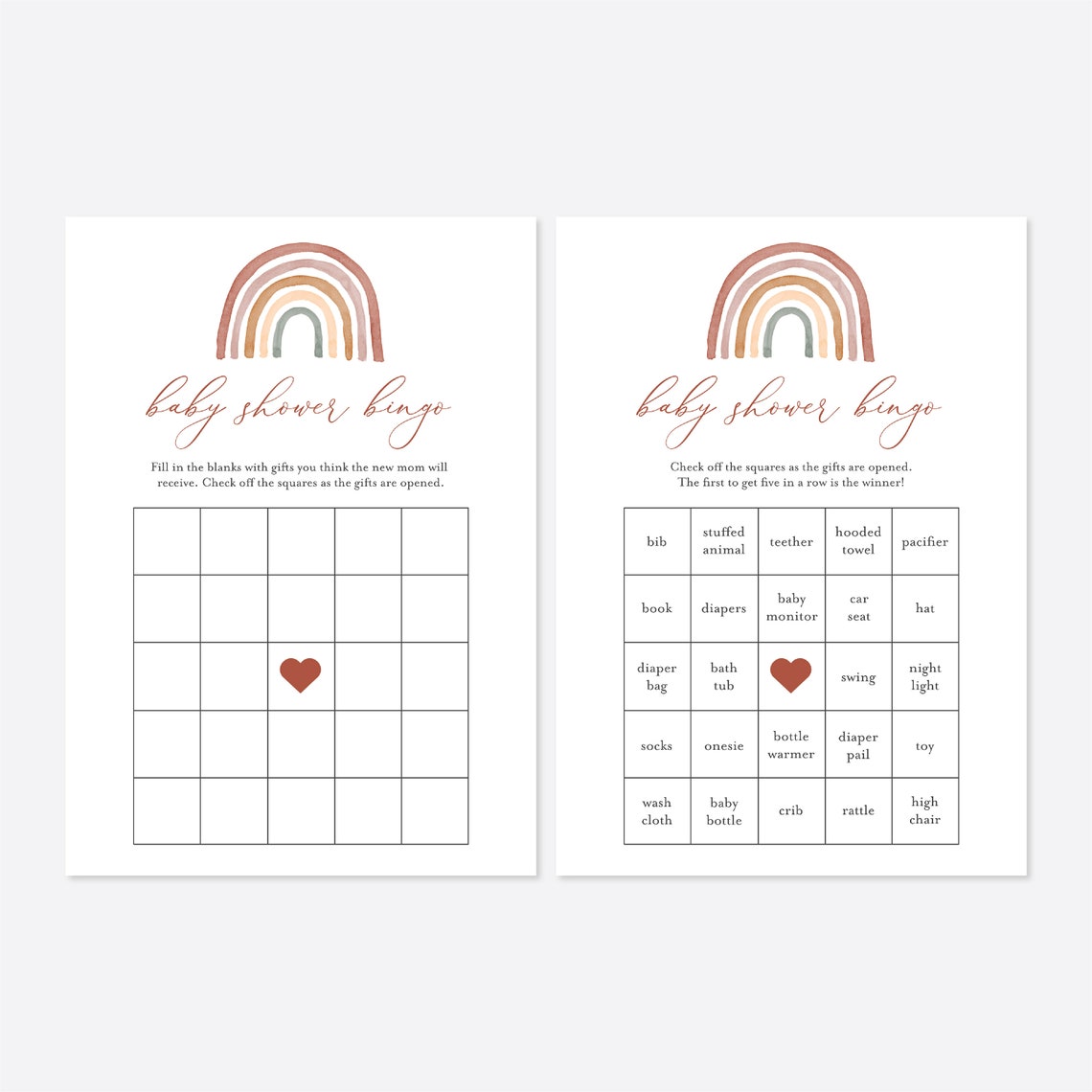 Rainbow Baby Shower Bingo Game Boho Rainbow Bingo Game - Etsy