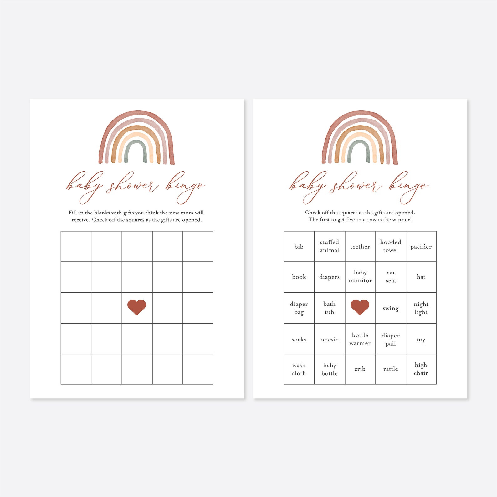 Rainbow Baby Shower Bingo Game Boho Rainbow Bingo Game - Etsy