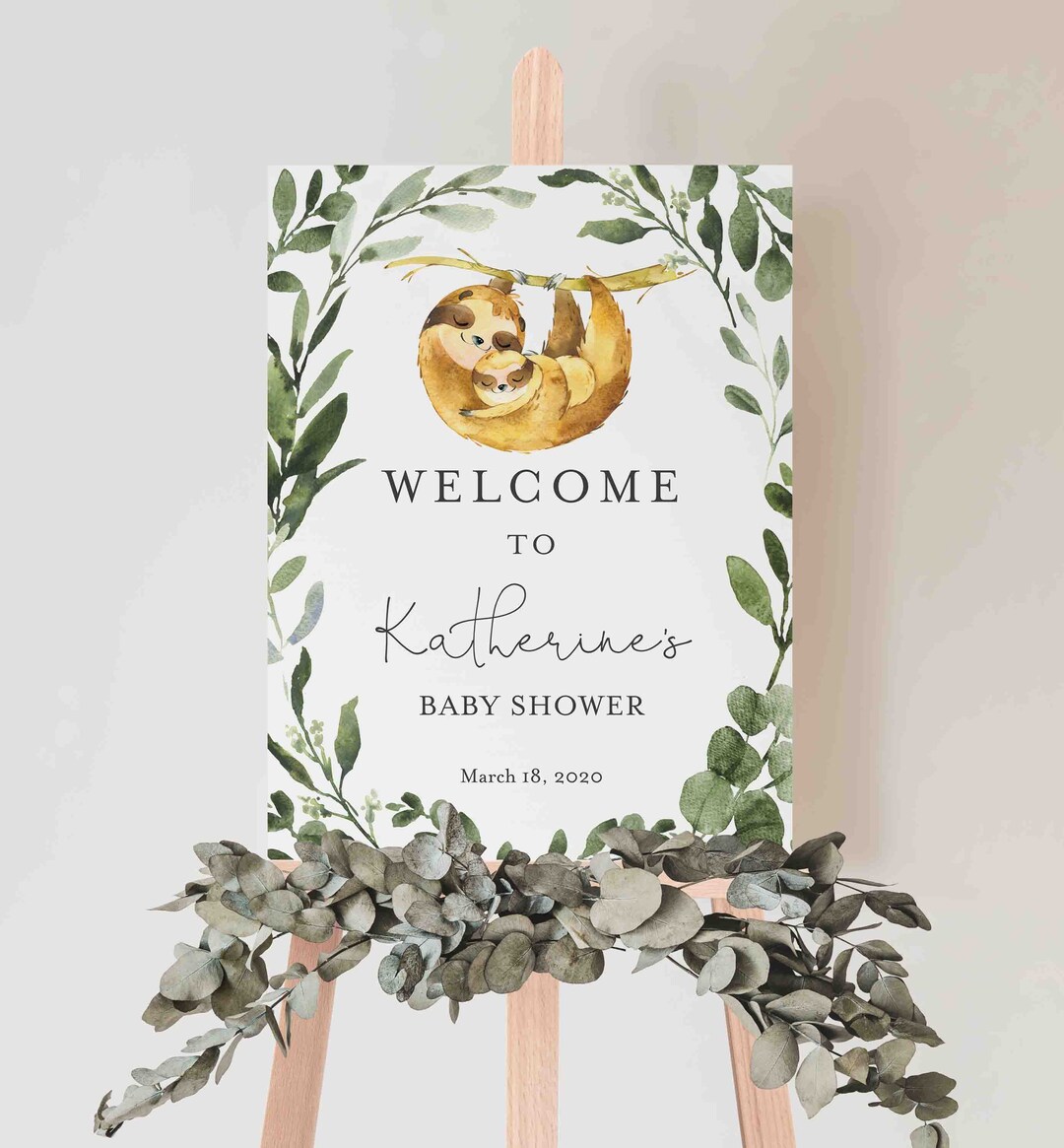Sloth Baby Shower Welcome Sign, Sloth Welcome Sign, Sloth Baby Shower ...