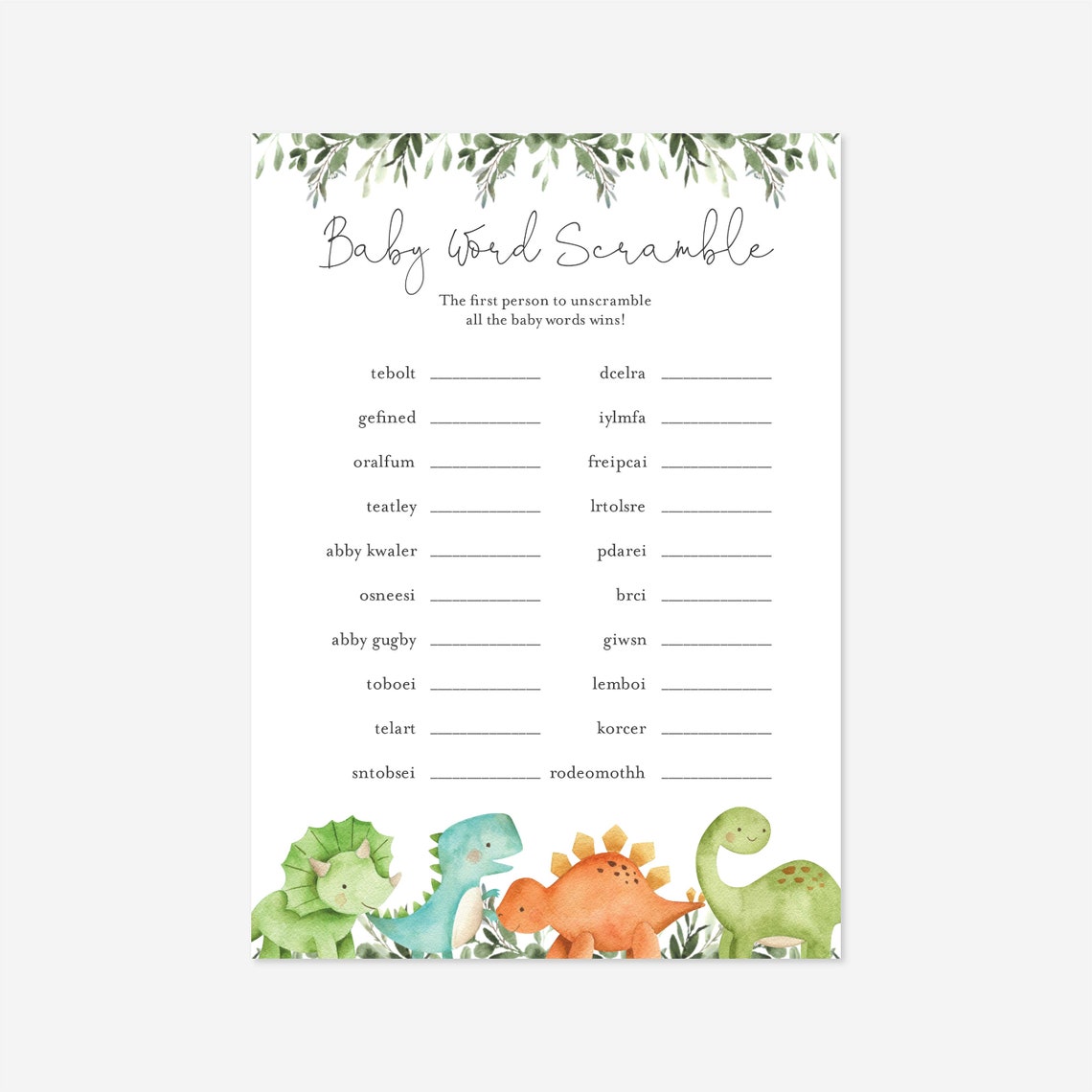 Dinosaur Baby Shower Word Scramble Game Dinosaur Baby Word - Etsy