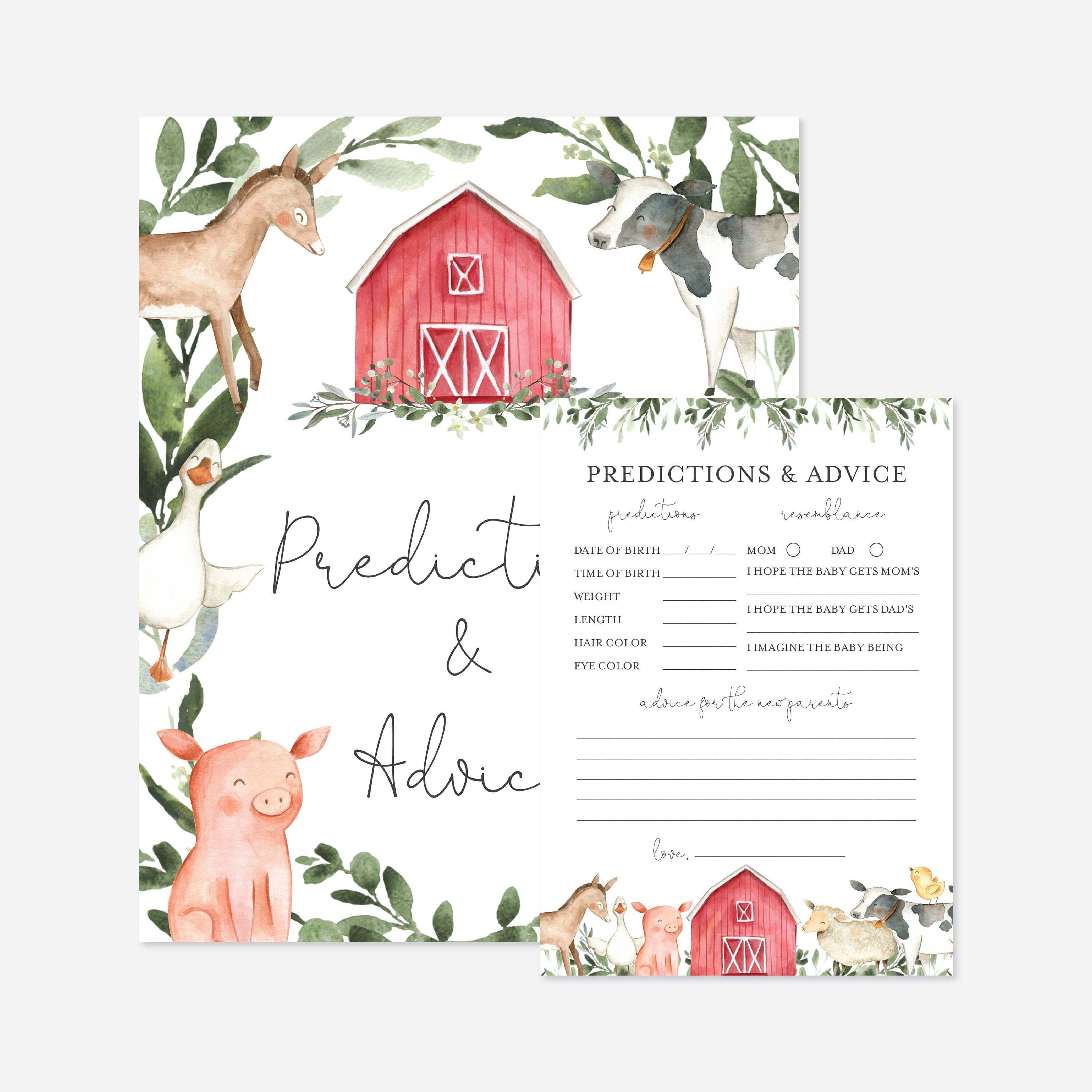 Farm Baby Shower Predictions and Advice Farm Predictions and - Etsy