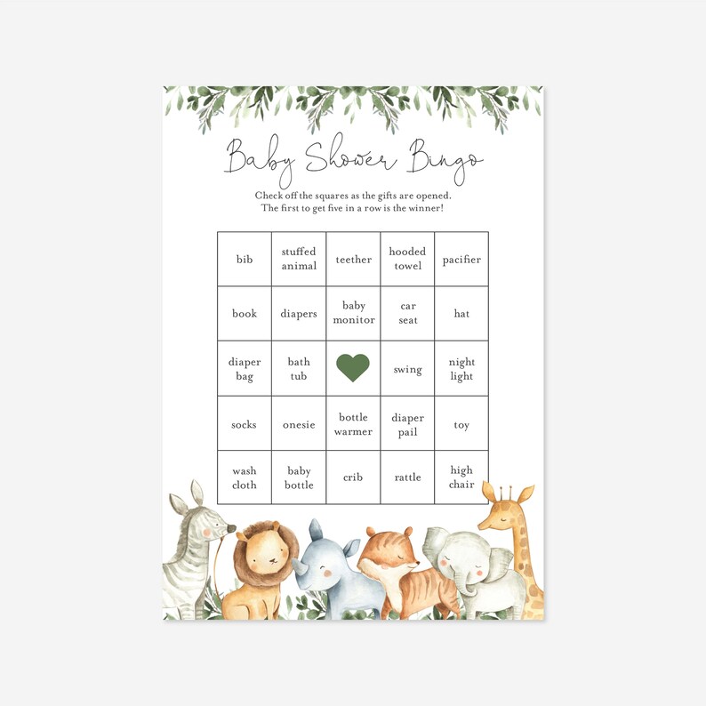Safari Baby Shower Bingo Game Safari Bingo Game Jungle Bingo | Etsy