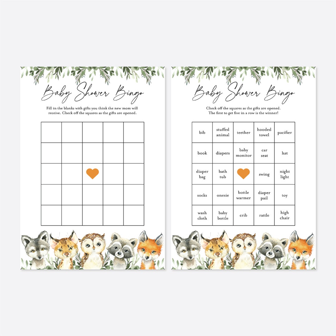 Woodland Baby Shower Bingo Game Woodland Bingo Game Woodland - Etsy