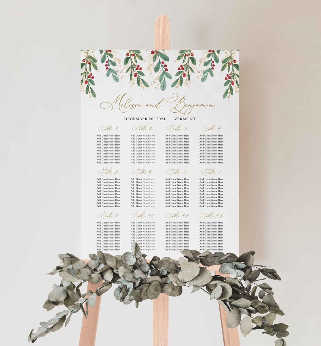 Christmas Wedding Seating Chart, Christmas Wedding Seating Sign, Winter ...
