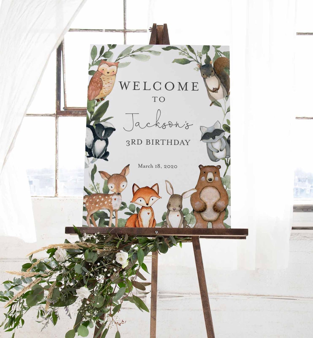 Woodland Birthday Welcome Sign, Woodland Animals Welcome Sign, Woodland ...
