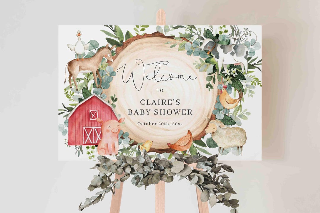 Farm Baby Shower Welcome Sign, Farm Welcome Sign, Farm Animal Welcome ...