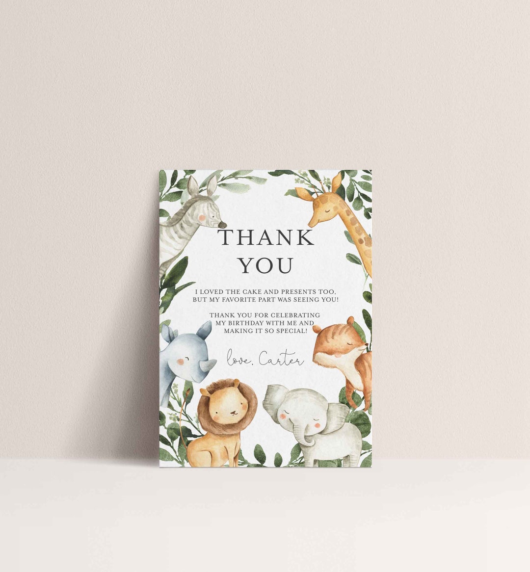 Safari Birthday Thank You Note, Safari Thank You Note, Jungle Thank You ...