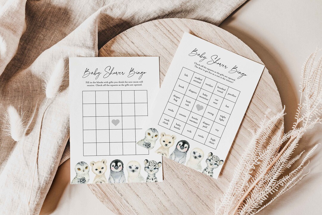 Winter Baby Shower Bingo Game, Winter Animals Bingo Game, Arctic Bingo ...