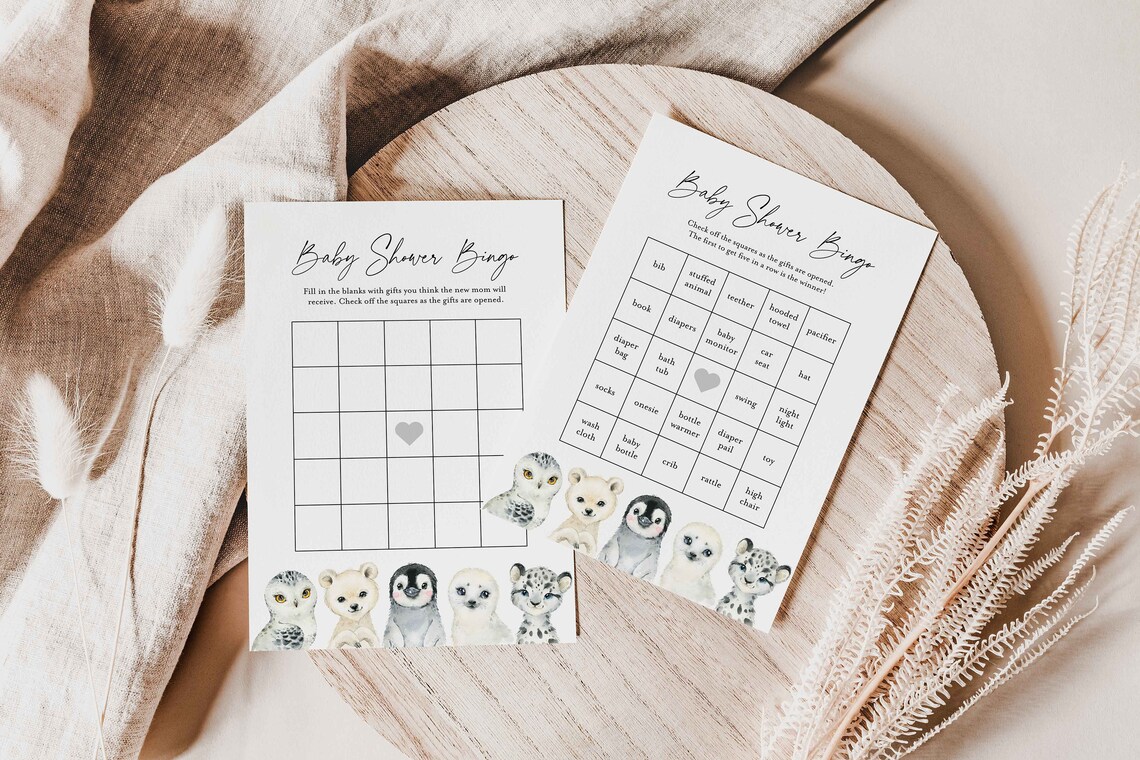 Winter Baby Shower Bingo Game, Winter Animals Bingo Game, Arctic Bingo ...