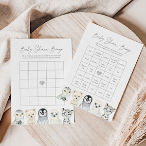 Winter Baby Shower Bingo Game, Winter Animals Bingo Game, Arctic Bingo ...