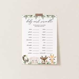 Safari Baby Shower Word Scramble Game, Safari Word Scramble Game ...