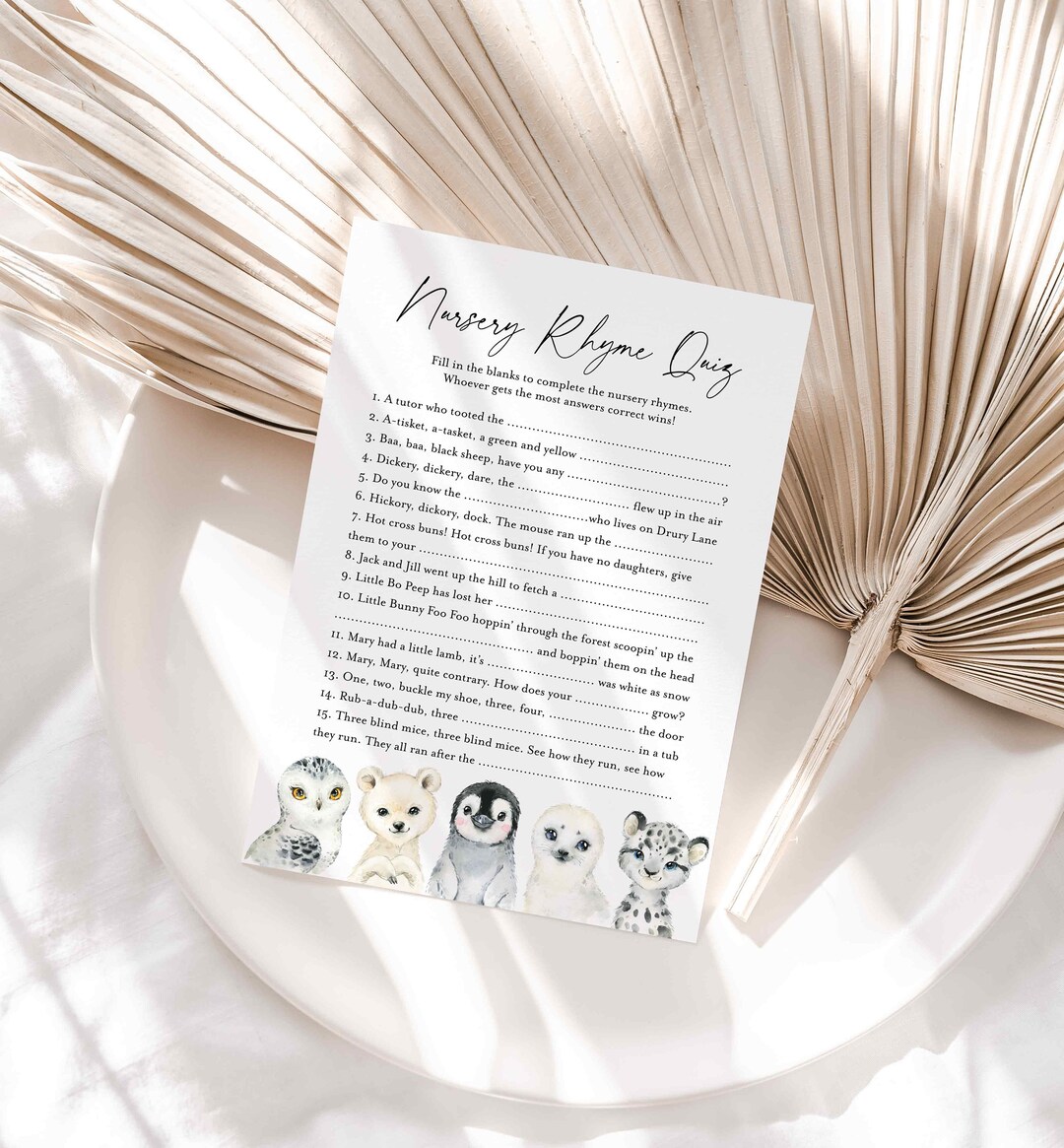 Winter Baby Shower Nursery Rhyme Quiz Game, Winter Nursery Rhyme Quiz ...