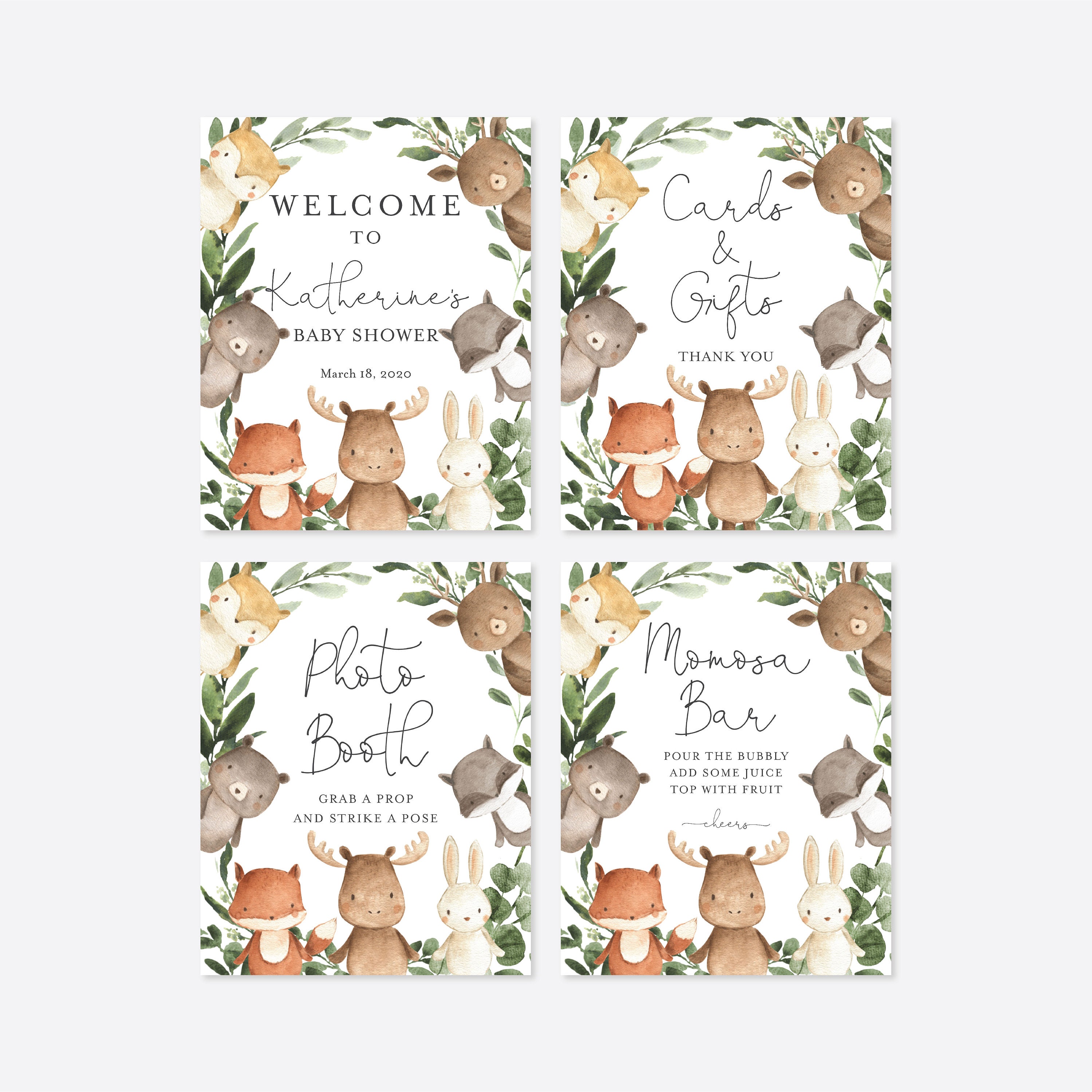 Woodland Baby Shower Table Signs Bundle Woodland Baby Shower - Etsy