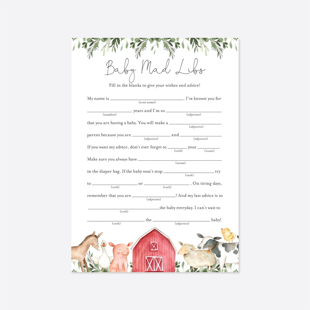 Farm Baby Shower Mad Libs Farm Mad Libs Farm Animal Mad - Etsy