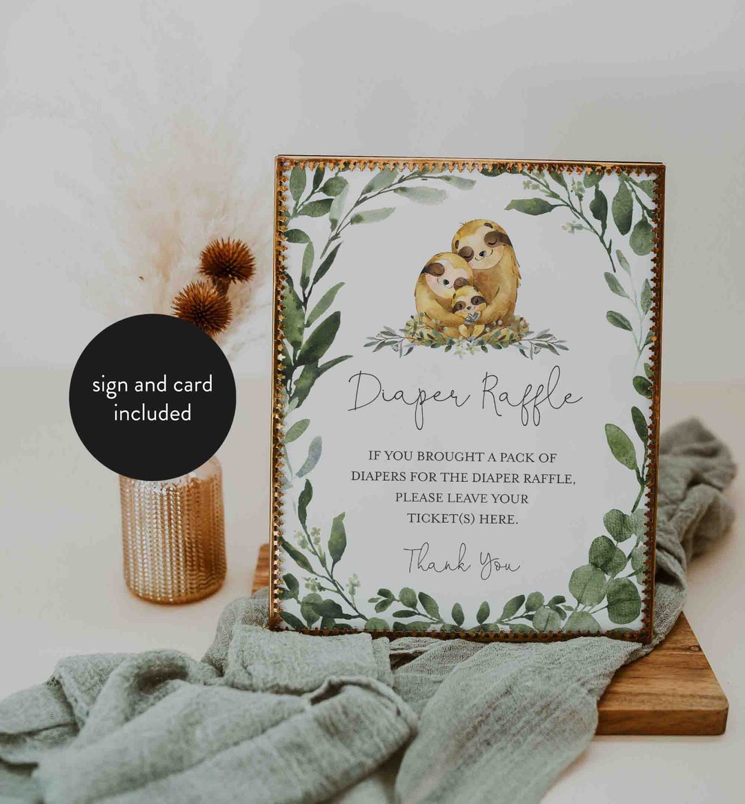 Sloth Baby Shower Diaper Raffle, Sloth Baby Shower Insert, Sloth Diaper ...