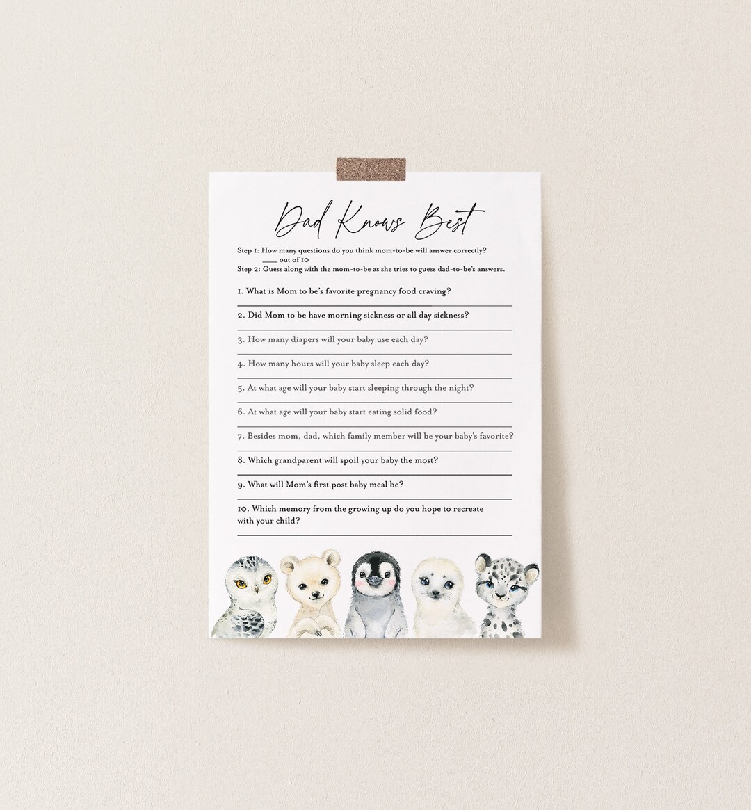 Winter Baby Shower Dad Knows Best Game, Winter Animals Dad Knows Best ...