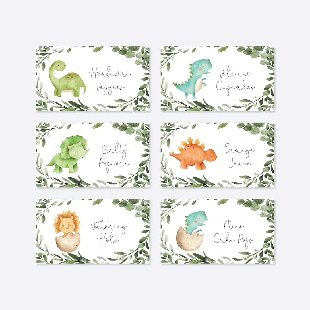 Dinosaur Birthday Food Labels, Dinosaur Birthday Tent Cards, Dinosaur ...