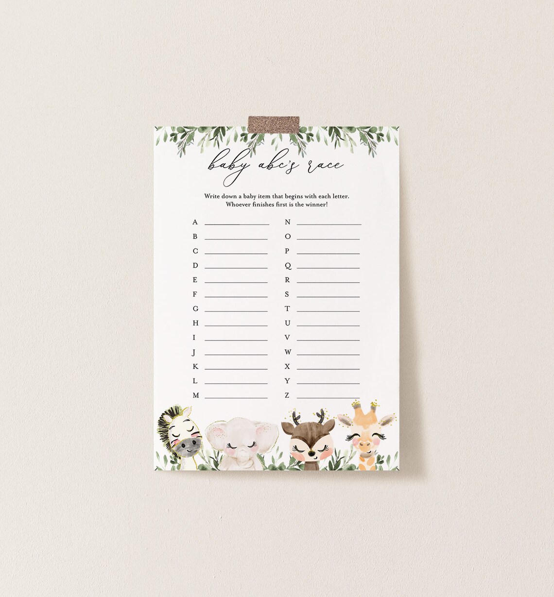 Safari Baby Shower ABC Game, Safari ABC Race Game, Safari Alphabet Baby ...
