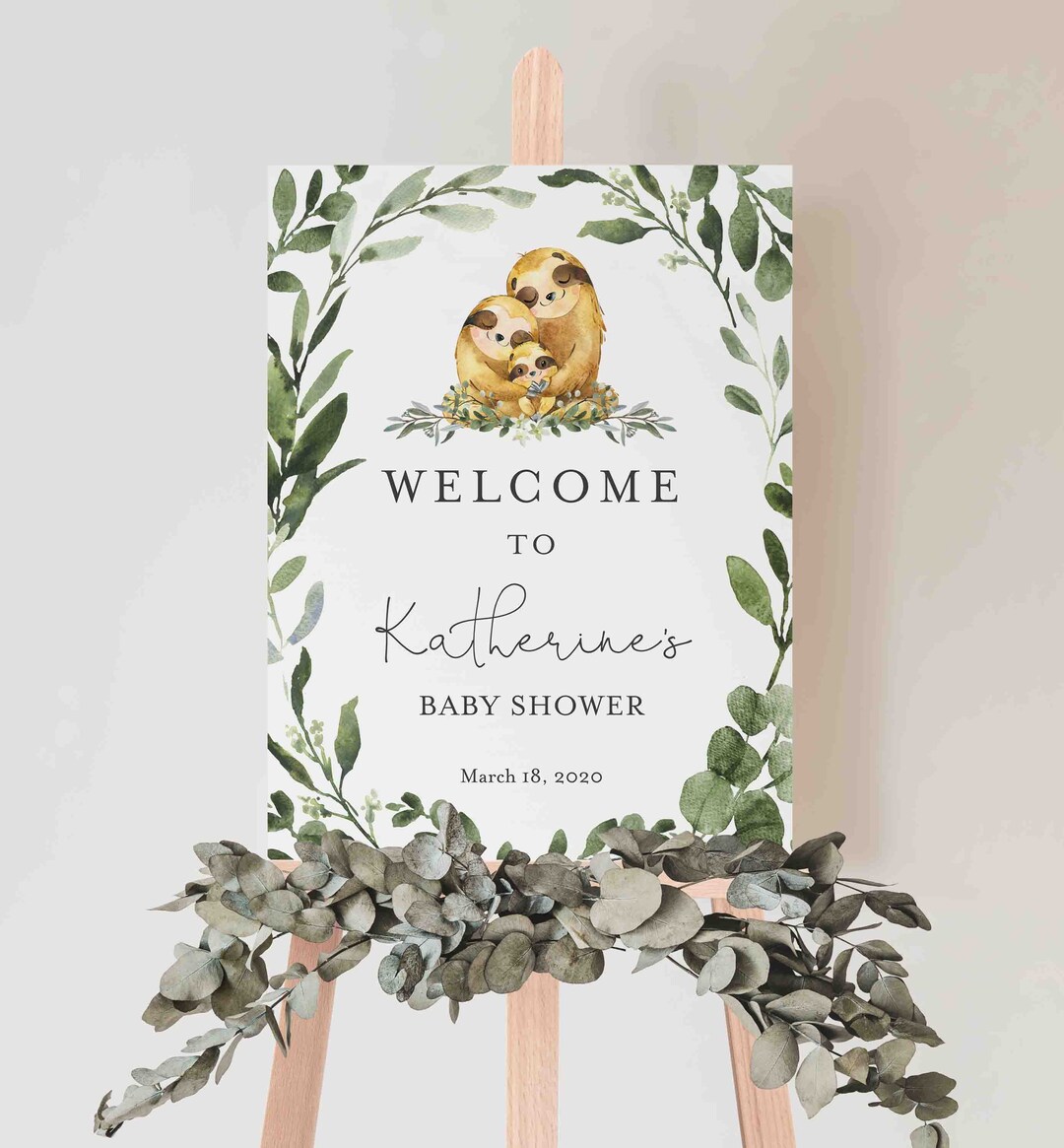 Sloth Baby Shower Welcome Sign, Sloth Welcome Sign, Sloth Baby Shower ...
