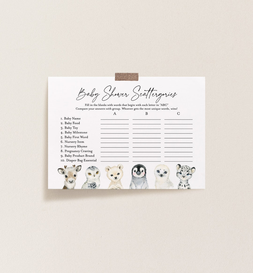 Winter Baby Shower Scattergories Game, Winter Animals Scattergories ...