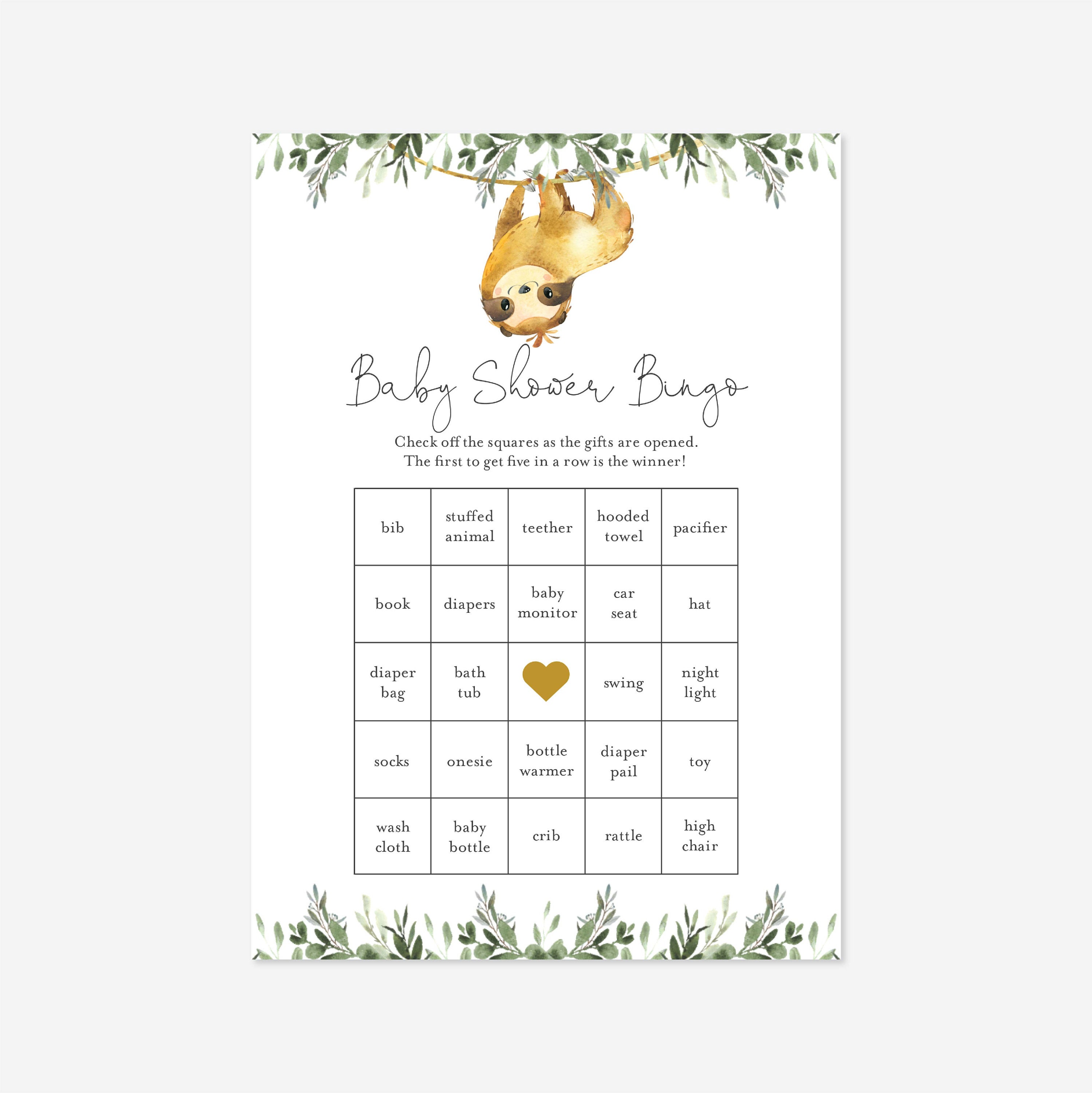 Sloth Baby Shower Bingo Game Sloth Bingo Game Sloth Baby - Etsy