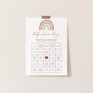 Rainbow Baby Shower Bingo Game, Boho Rainbow Bingo Game, Rainbow Bingo ...