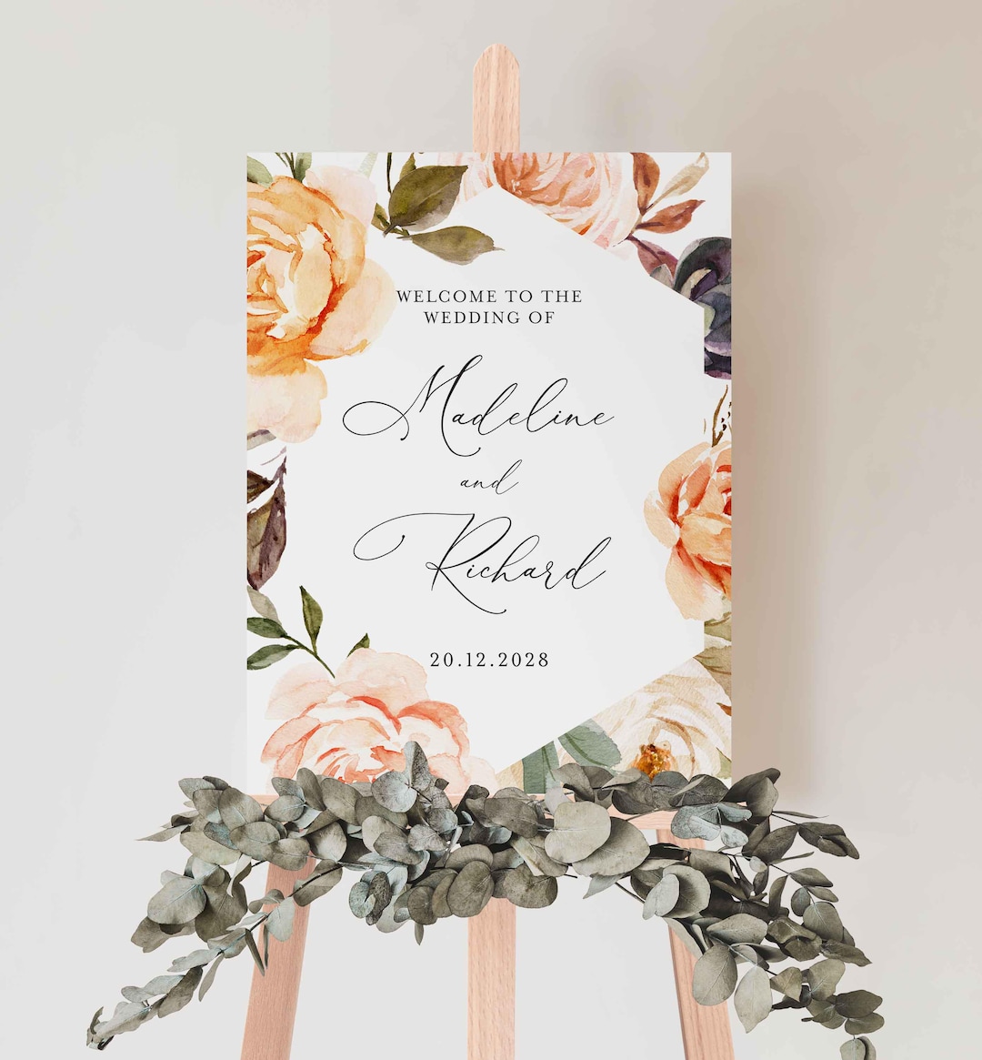 Autumn Wedding Welcome Sign, Fall Wedding Welcome Sign, Floral Wedding ...