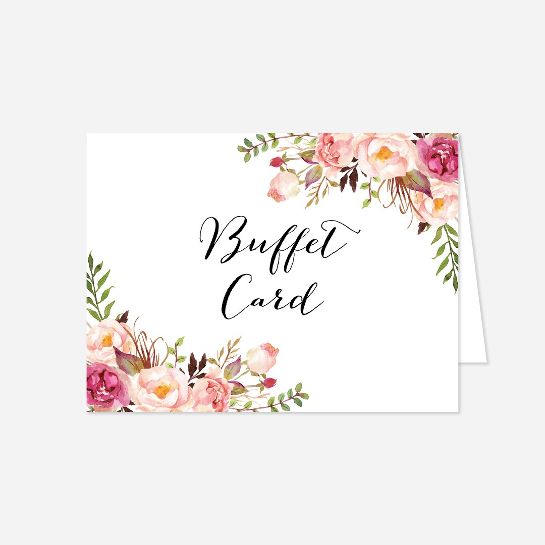 Pink Floral Wedding Buffet Card, Wedding Food Label, Floral Buffet Card ...