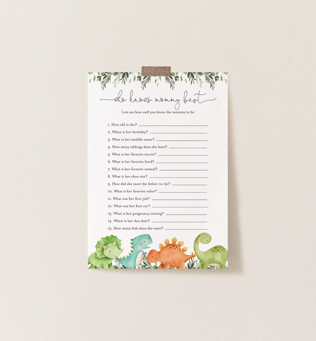 Dinosaur Baby Shower Who Knows Mommy Best Game, Dinosaur Who Knows ...