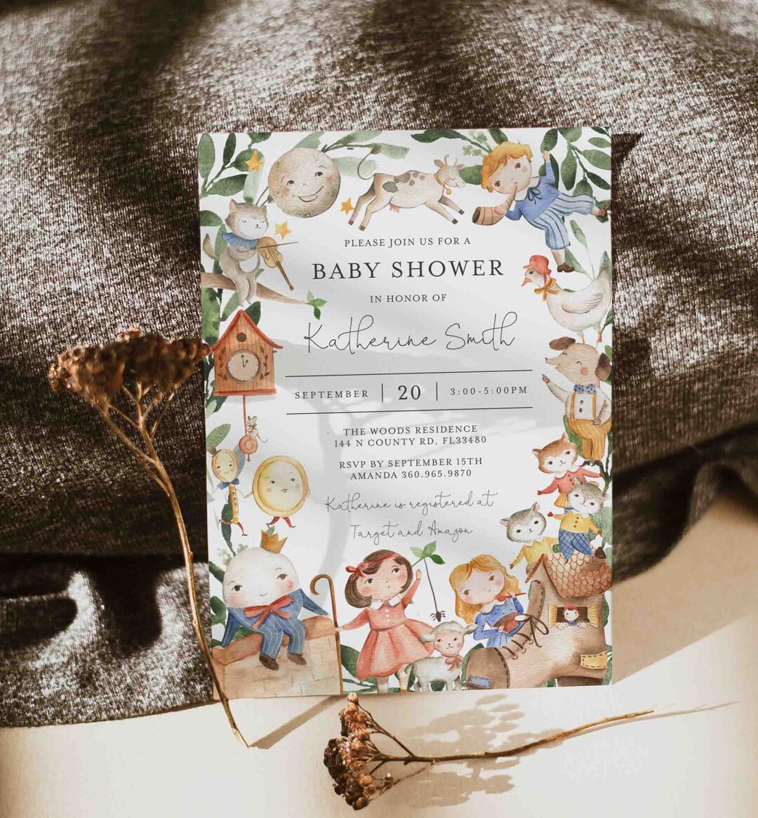 Nursery Rhyme Baby Shower Invitation, Nursery Rhyme Baby Shower Invite ...