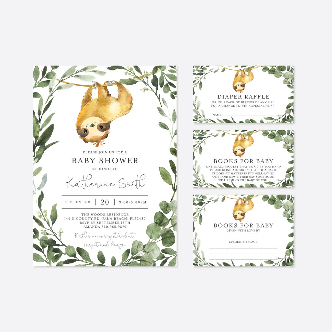 Sloth Baby Shower Invitation Suite Sloth Baby Shower - Etsy