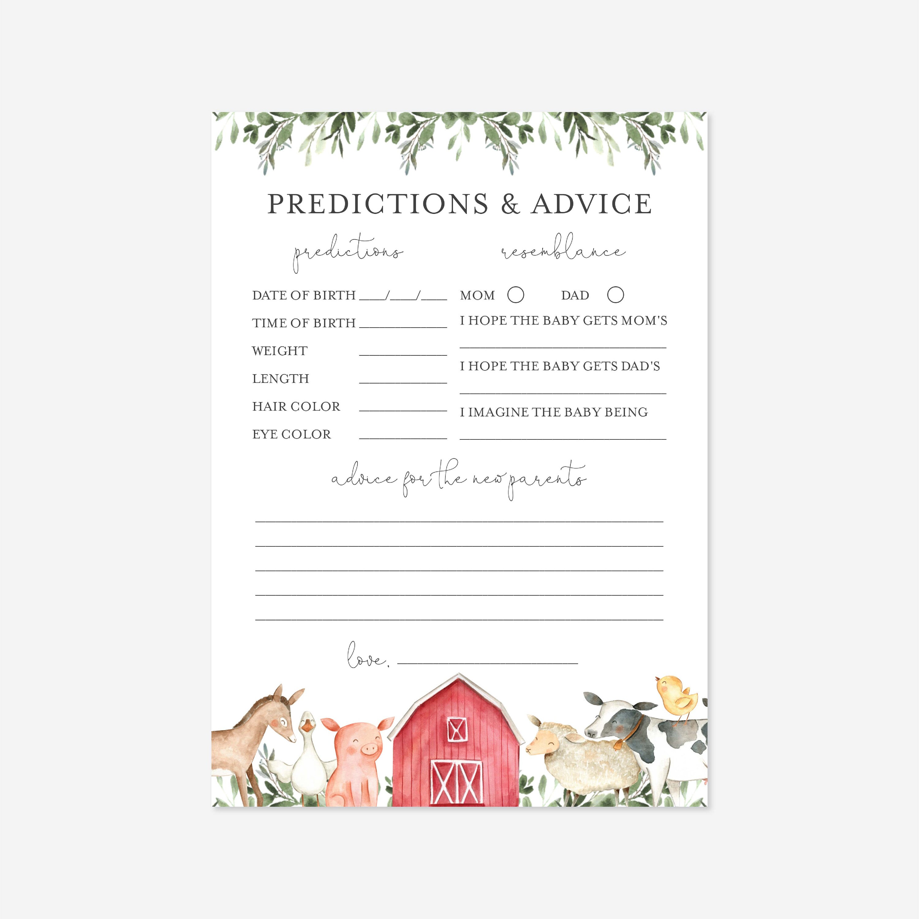 Farm Baby Shower Predictions and Advice Farm Predictions and - Etsy