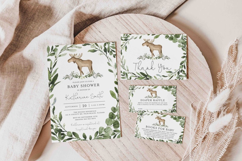 Lumberjack Moose Baby Shower Invitation Suite, Moose Baby Shower ...