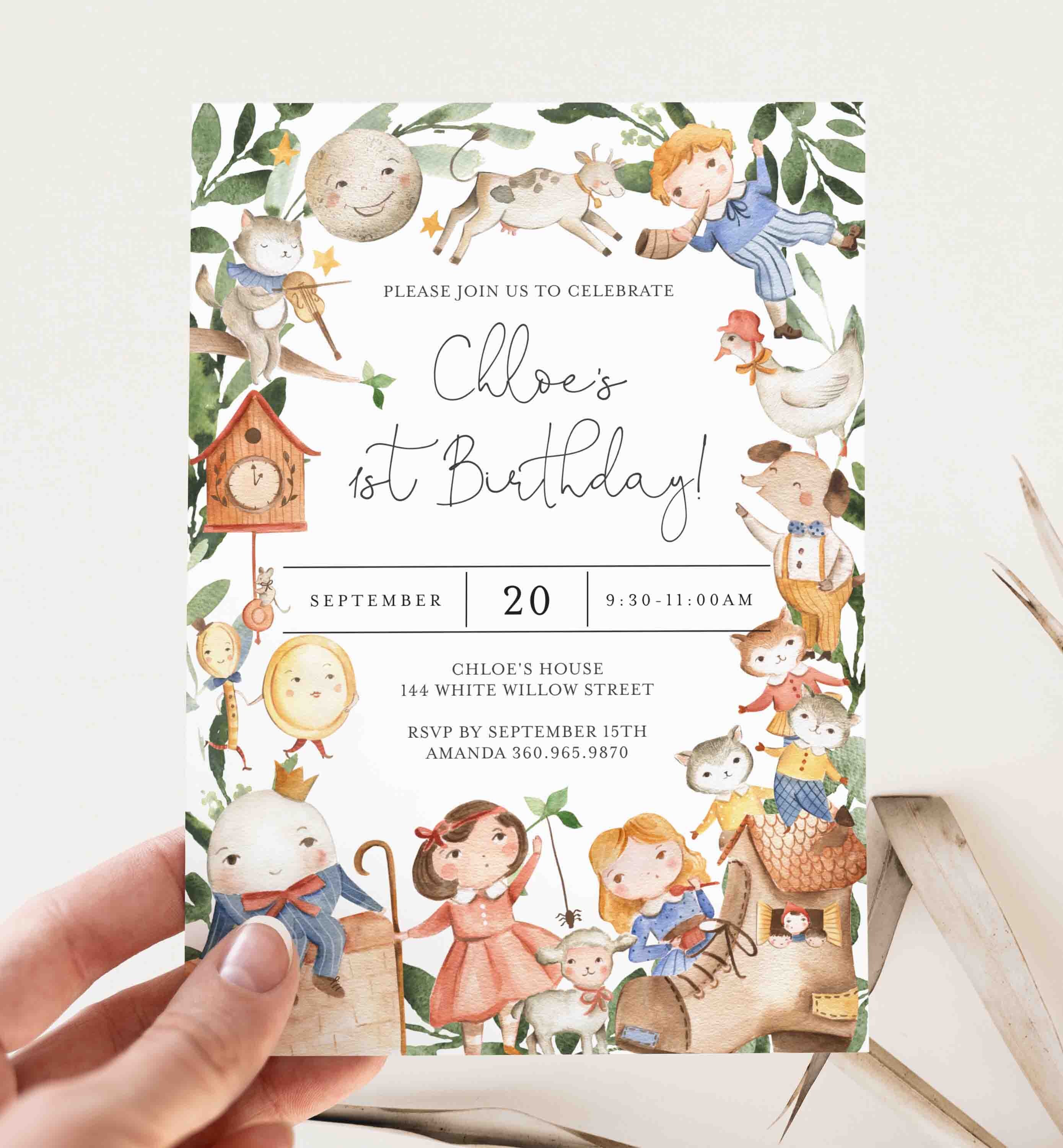 Nursery Rhyme Birthday Invitation, Birthday Invitation, Nursery Rhyme ...