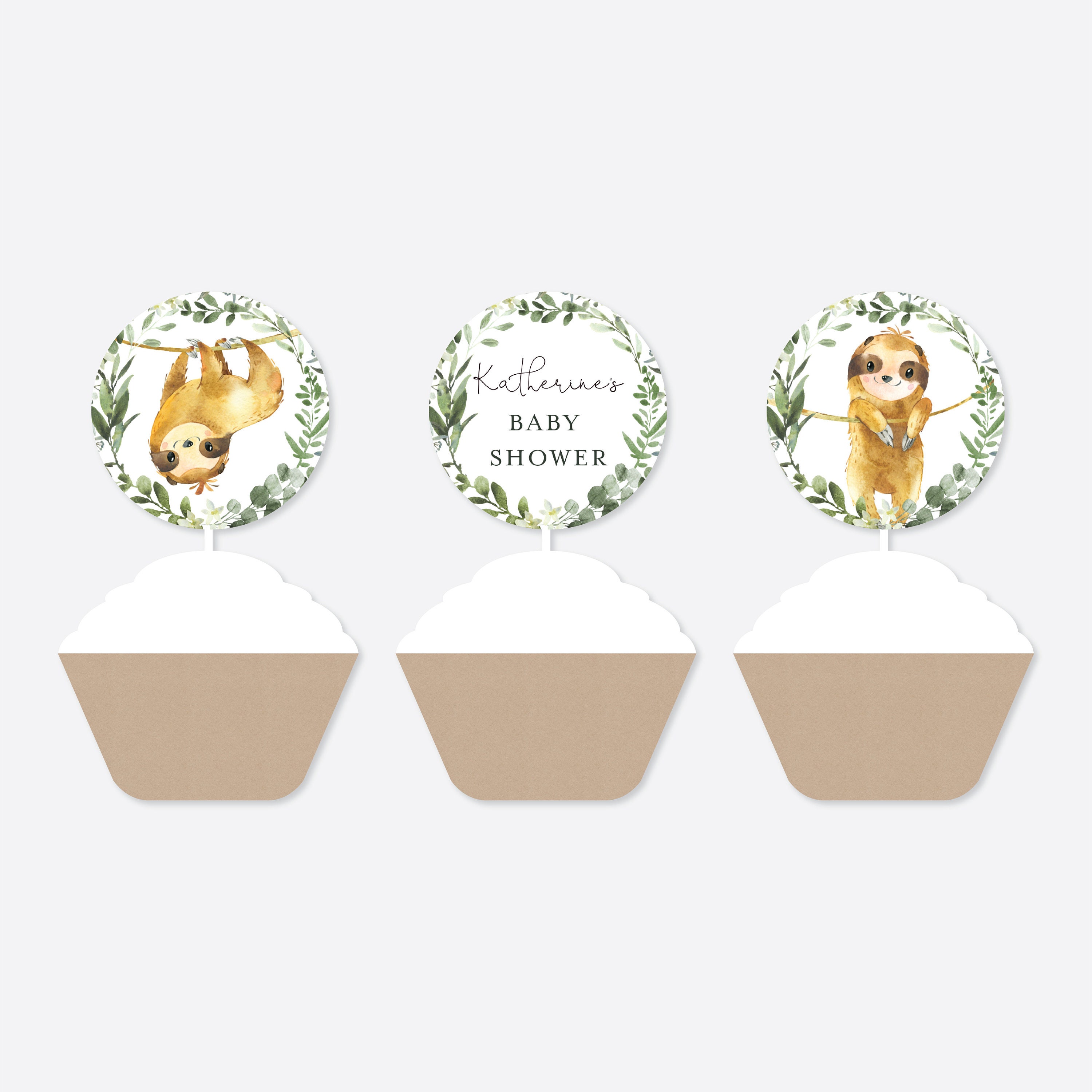 Sloth Baby Shower Cupcake Toppers and Cupcake Wrappers Sloth | Etsy