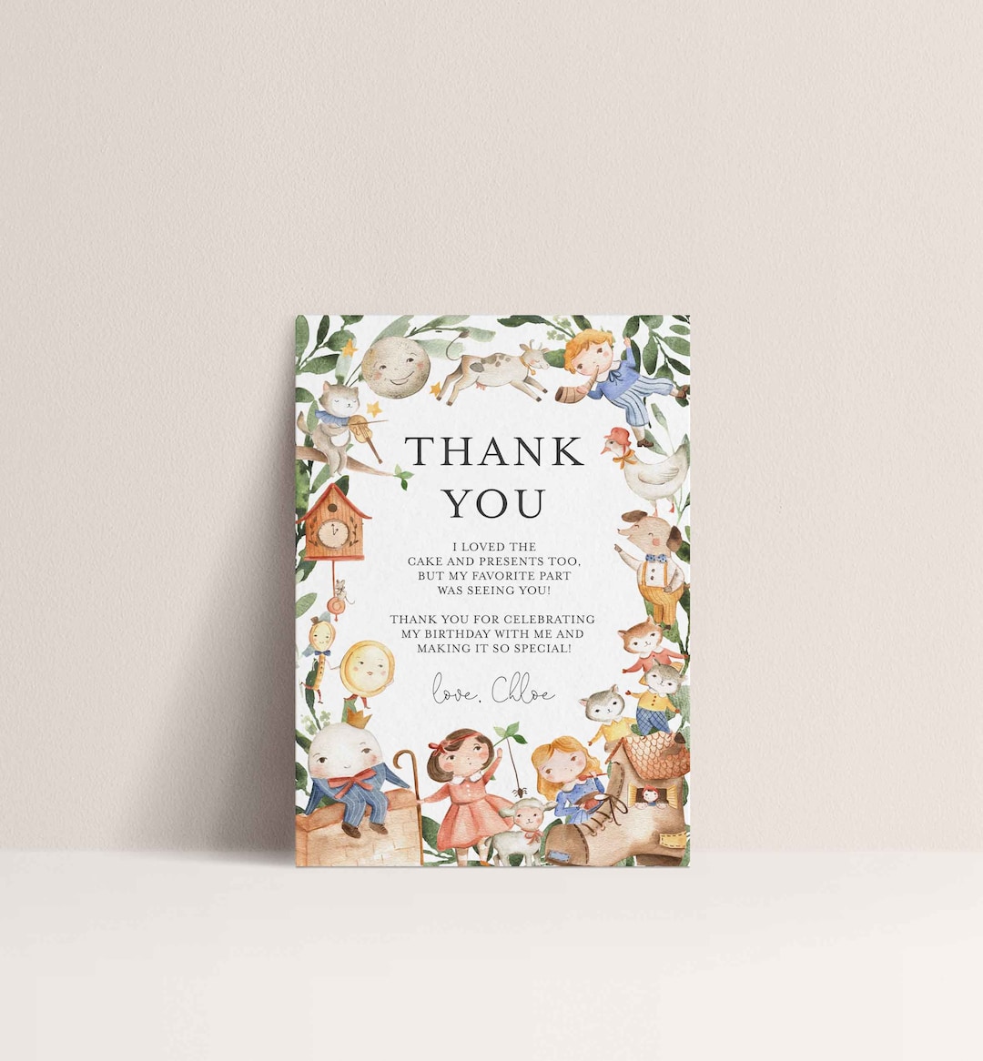 Nursery Rhyme Birthday Thank You Note, Nursery Rhyme Thank You Note ...