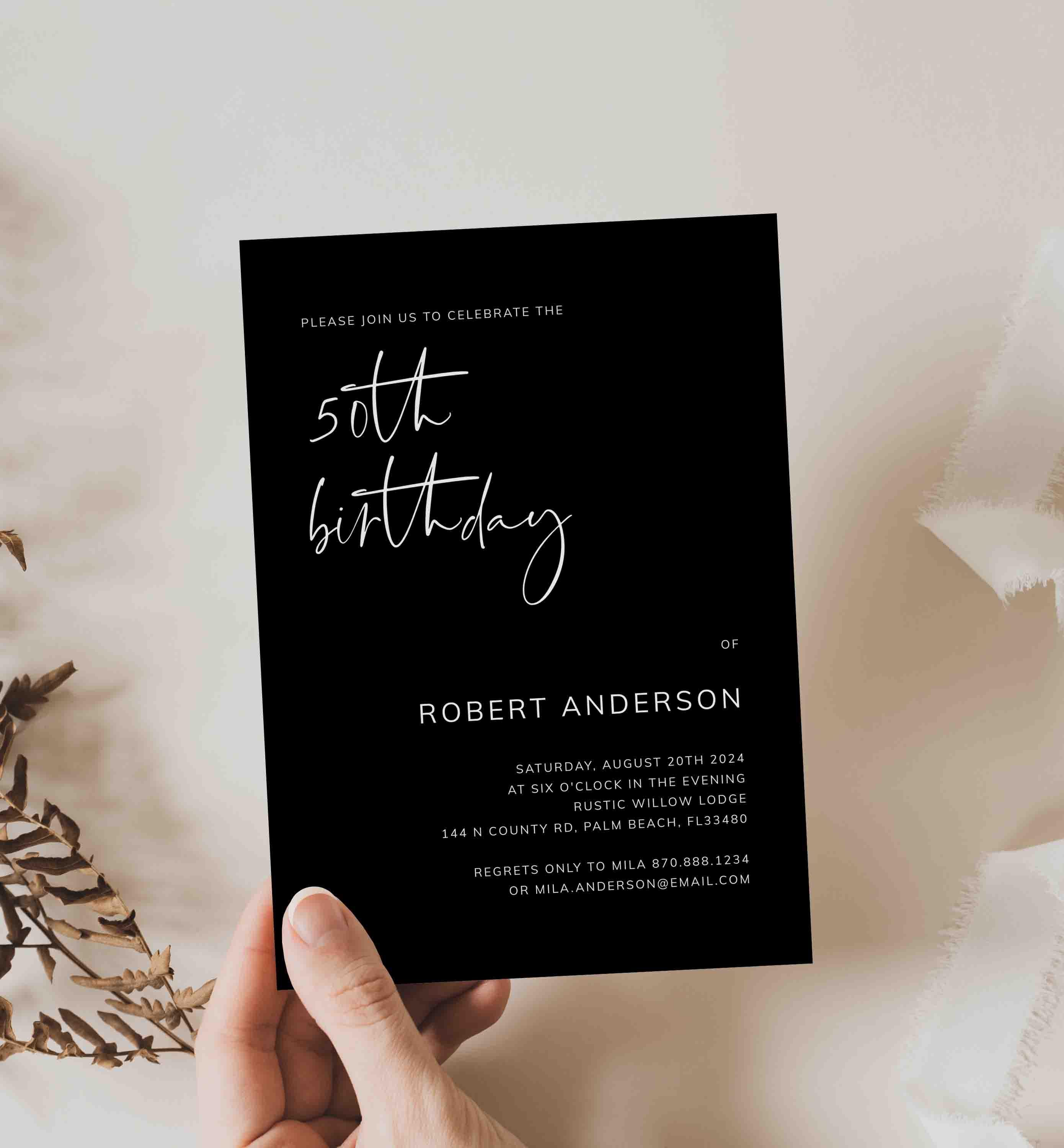 Modern Birthday Invitation, Minimalist Birthday Invitation, Elegant ...