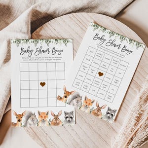 Woodland Baby Shower Bingo Game, Woodland Bingo Game, Woodland Animal ...