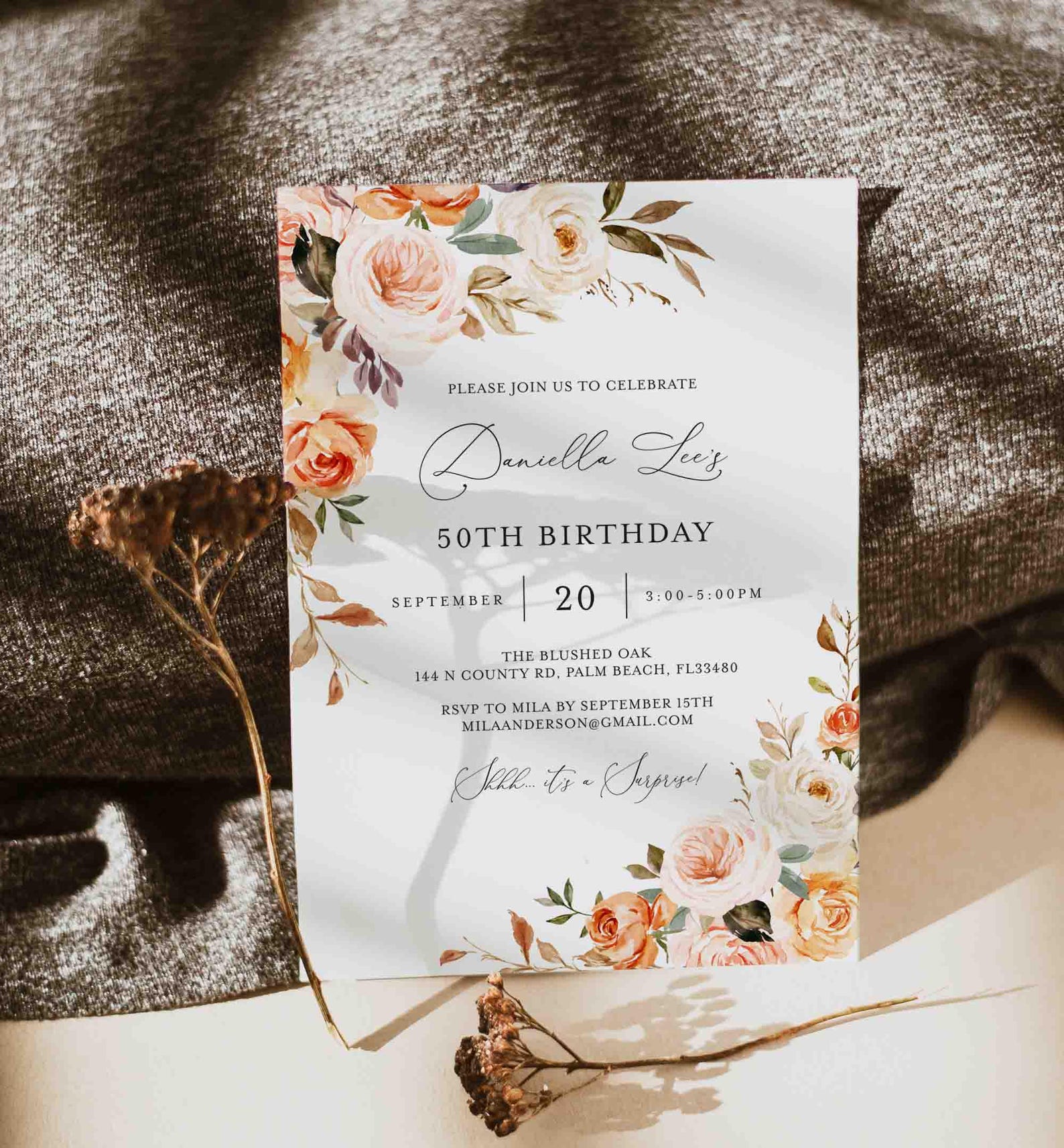 Fall Birthday Invitation, Autumn Birthday Invitation, Floral Birthday ...