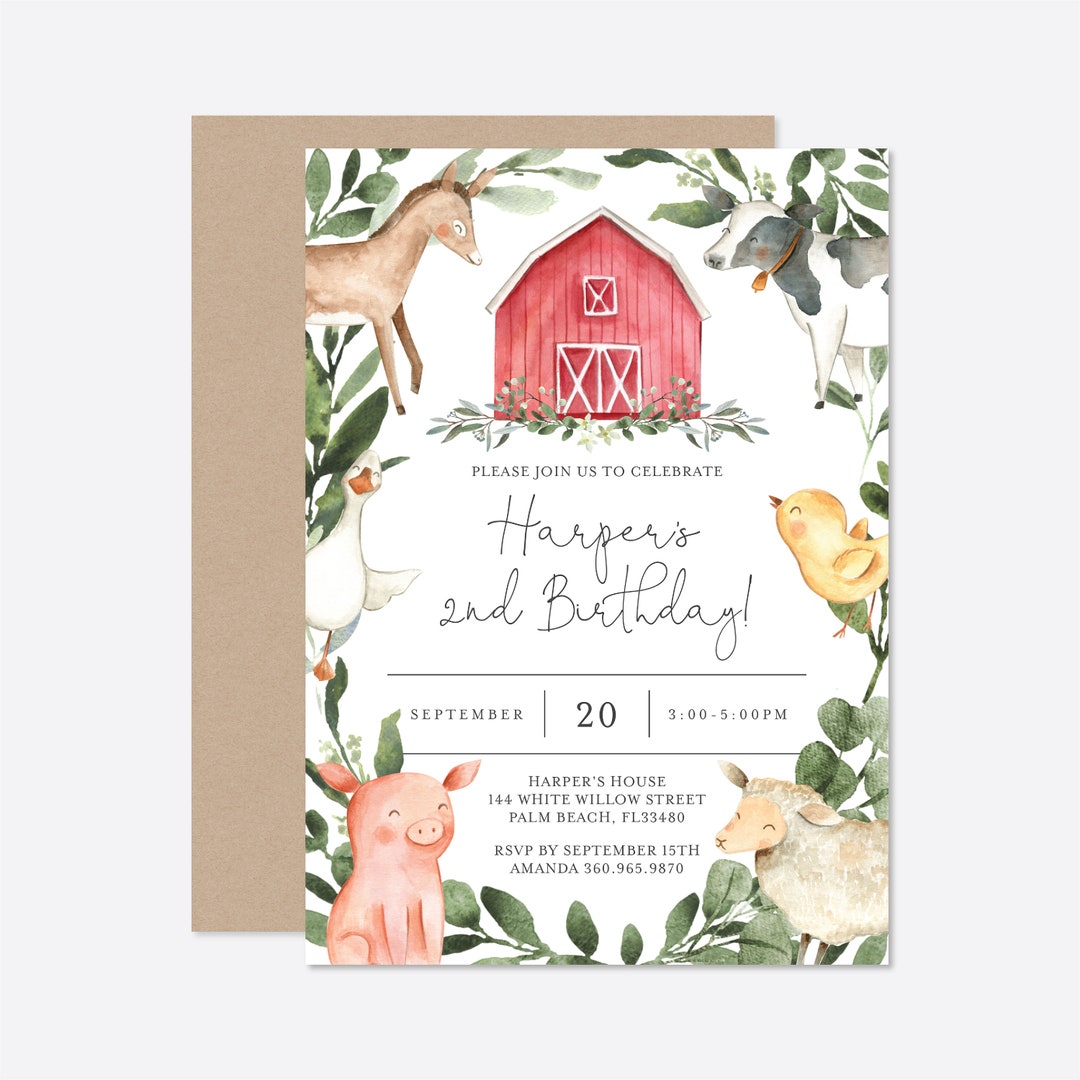 Farm Birthday Invitation Farm Animals Invitation Farm - Etsy