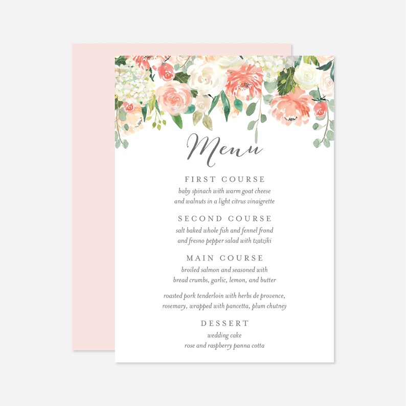 Peach and Cream Wedding Menu Card Wedding Dinner Menu Card - Etsy