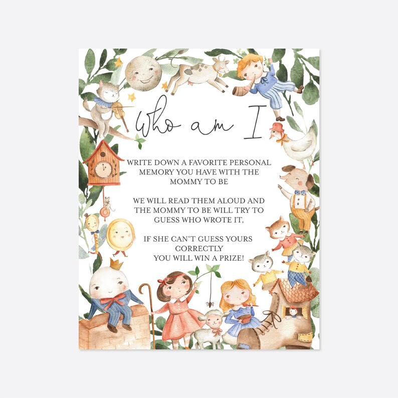 Nursery Rhyme Baby Shower Who Am I Game Nursery Rhyme Who Am - Etsy