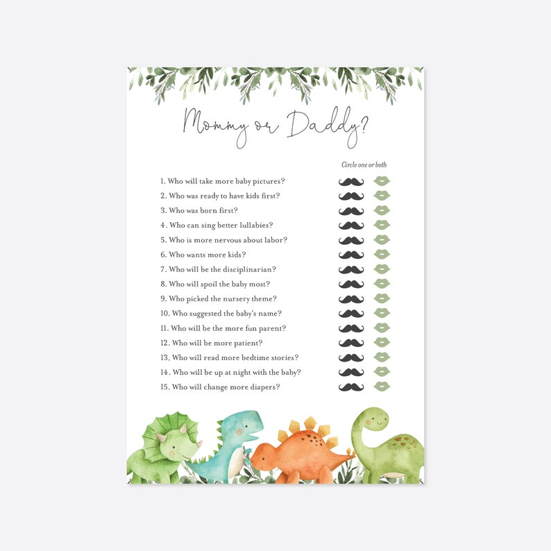 Dinosaur Baby Shower Mommy or Daddy Game Dinosaur Baby Shower - Etsy