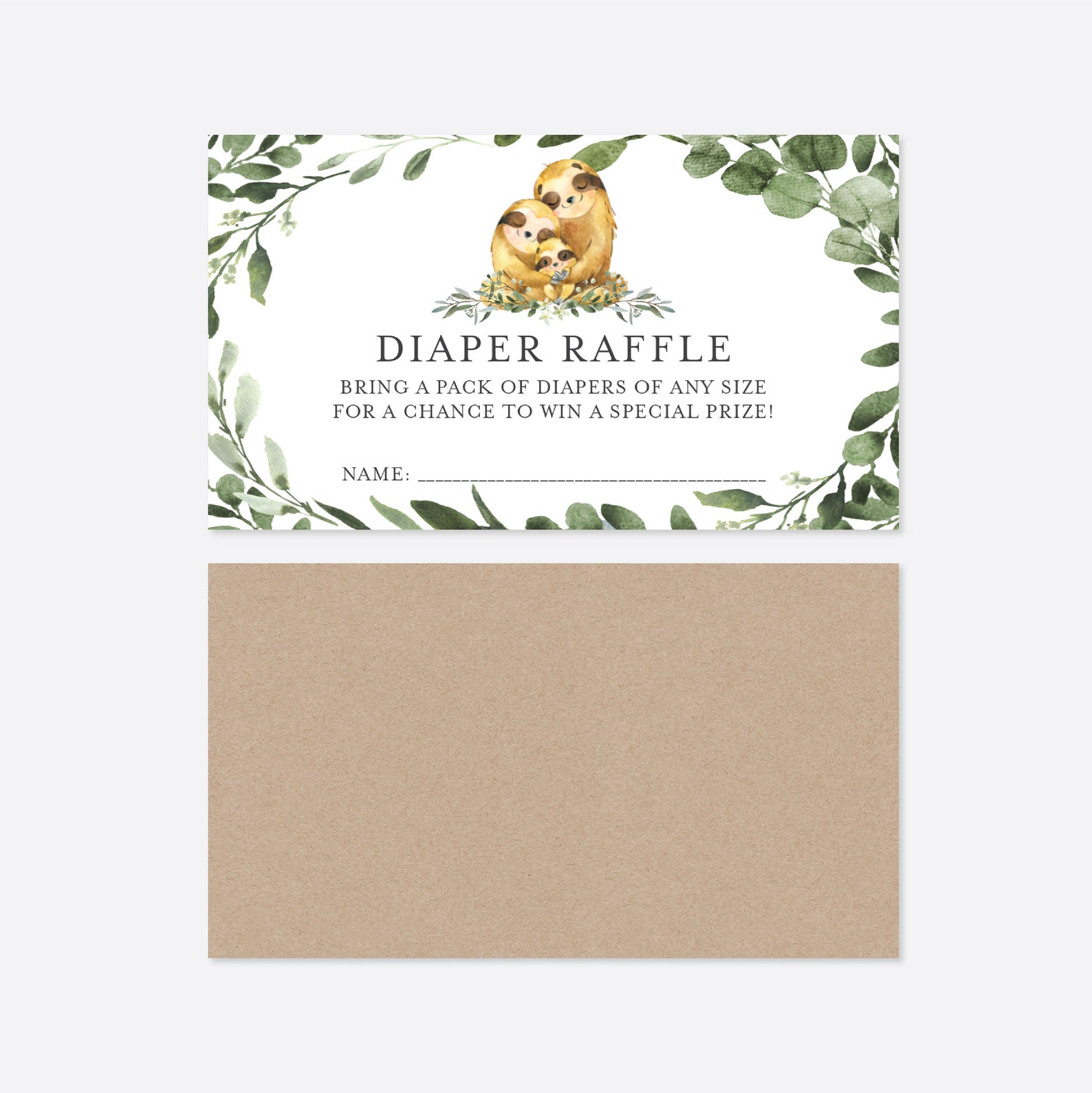 Sloth Baby Shower Diaper Raffle Sloth Baby Shower Insert | Etsy