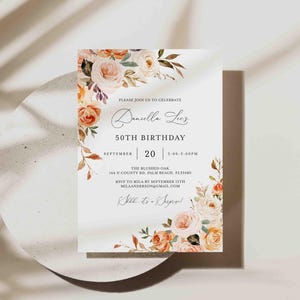 Fall Birthday Invitation, Autumn Birthday Invitation, Floral Birthday ...